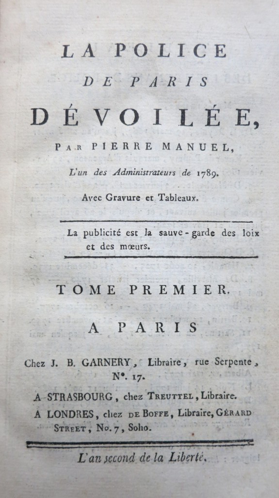 MANUEL (Pierre). La police de Paris dévoilée. | Le blog