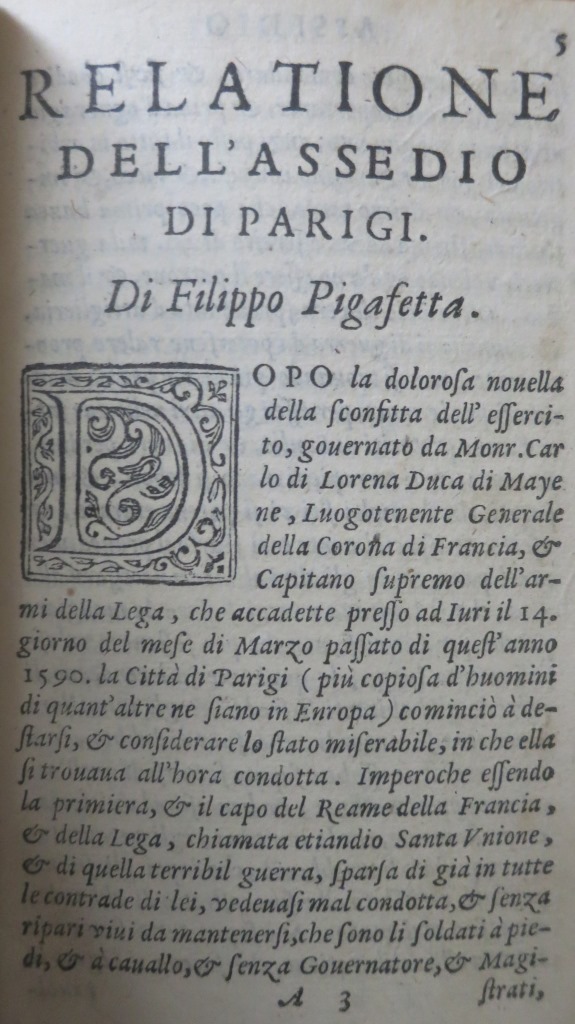 PIGAFETTA (Filippo). Relatione Dell’Assedio di Parigi. FRANKLIN (Alfred ...